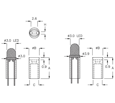 Ø3 2 PIN CYLINDER LED HOLDER LED3-3S